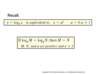 Section 5.6 logarithmic and exponential equations | PPT