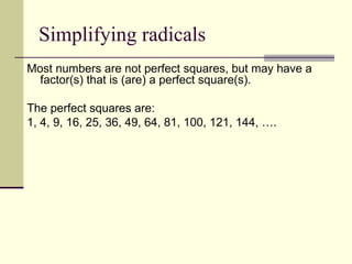 simplifying radical expressions G-9 Math | PPT