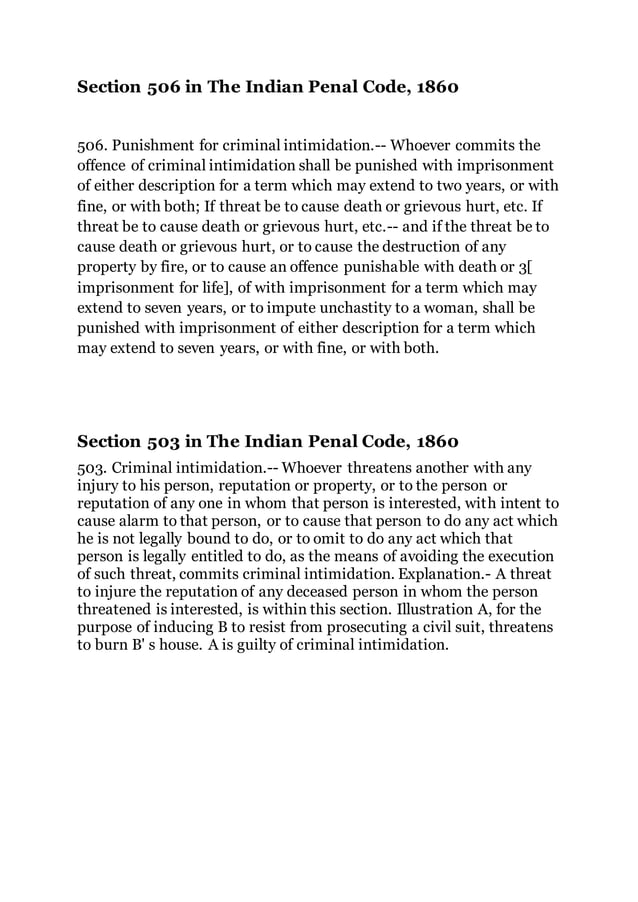 Section 506 503-509 in the indian penal code | PDF