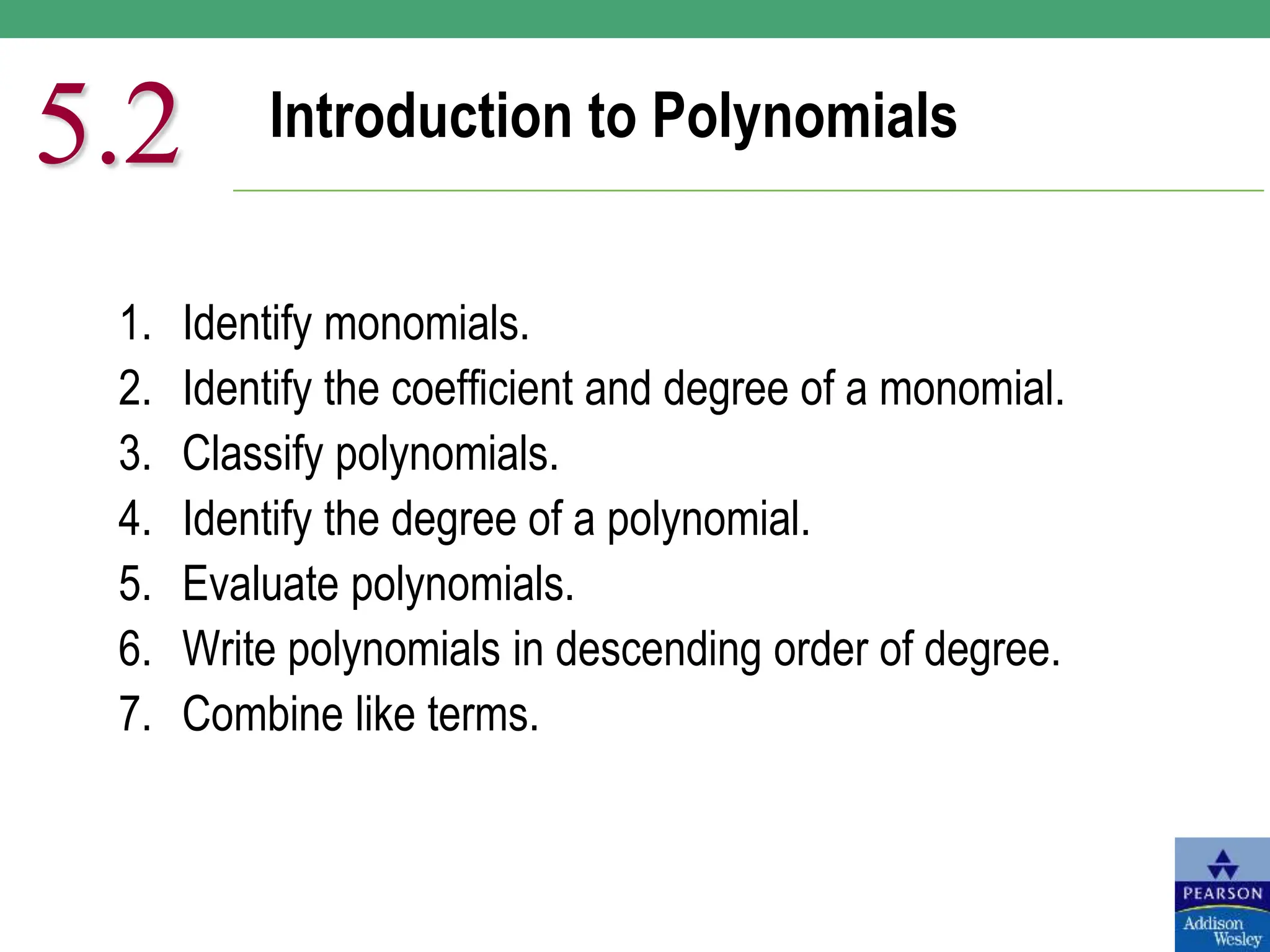 Section 52.ppt maths subject chapter polinomials | PPT