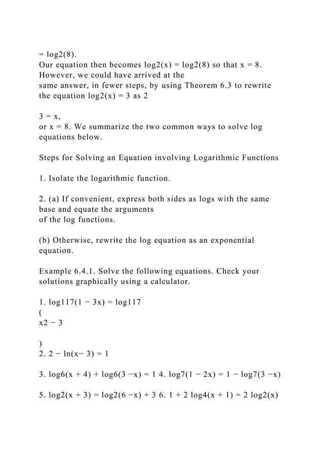 Section 6.4 Logarithmic Equations and Inequalities, from Coll.docx ...