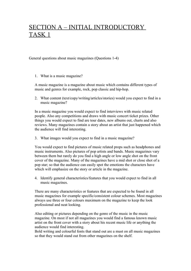 Section a initial introductory task 1 | PDF
