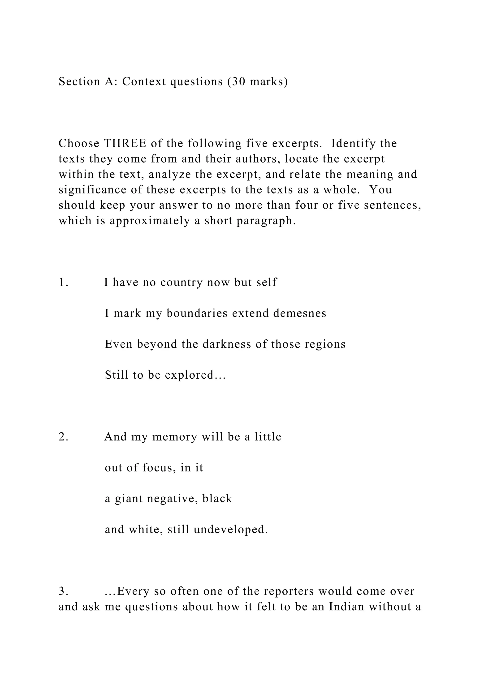 Section A Context questions (30 marks)Choose THREE of the f.docx