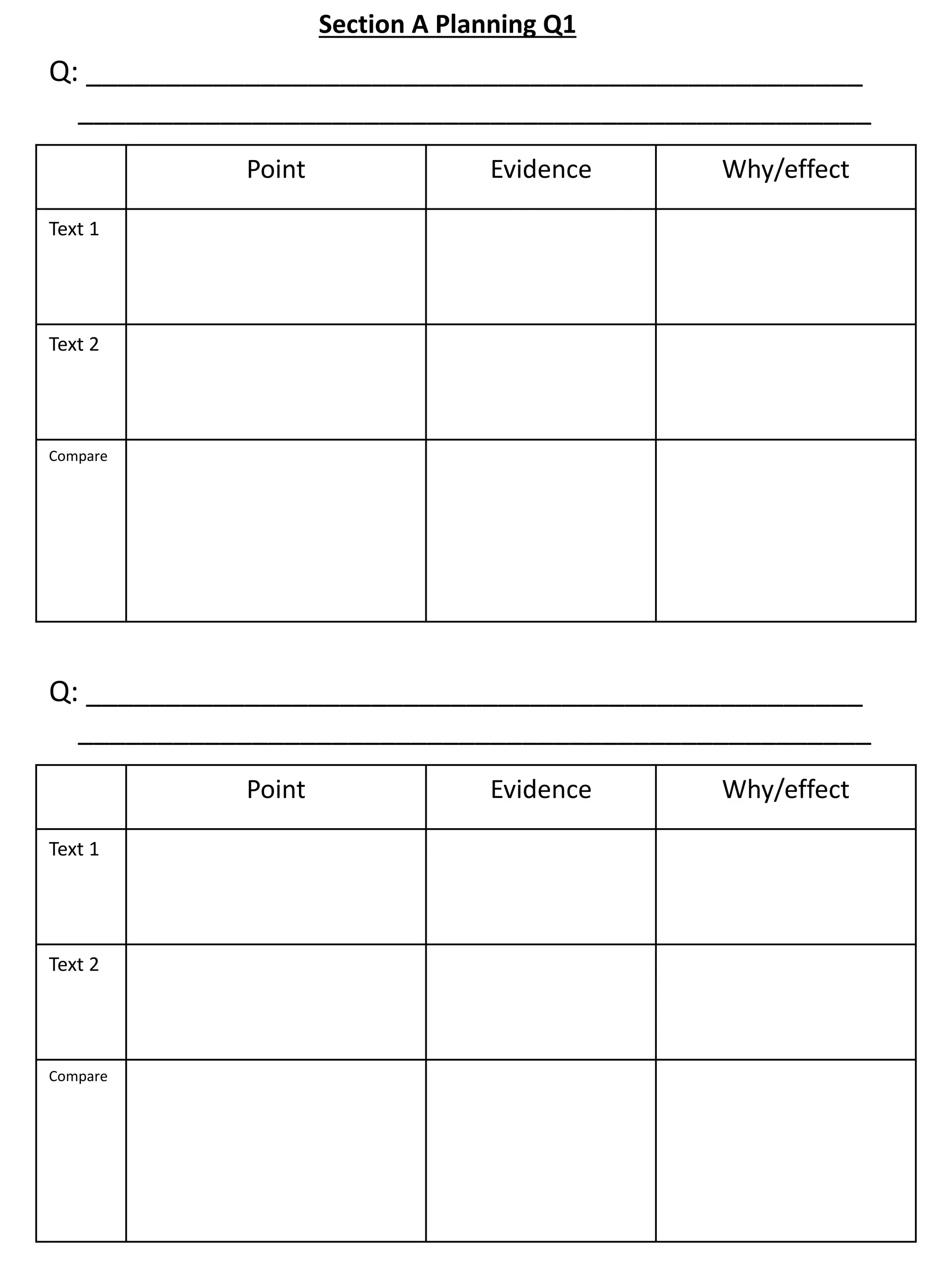 Section a q1 planning sheet | PDF