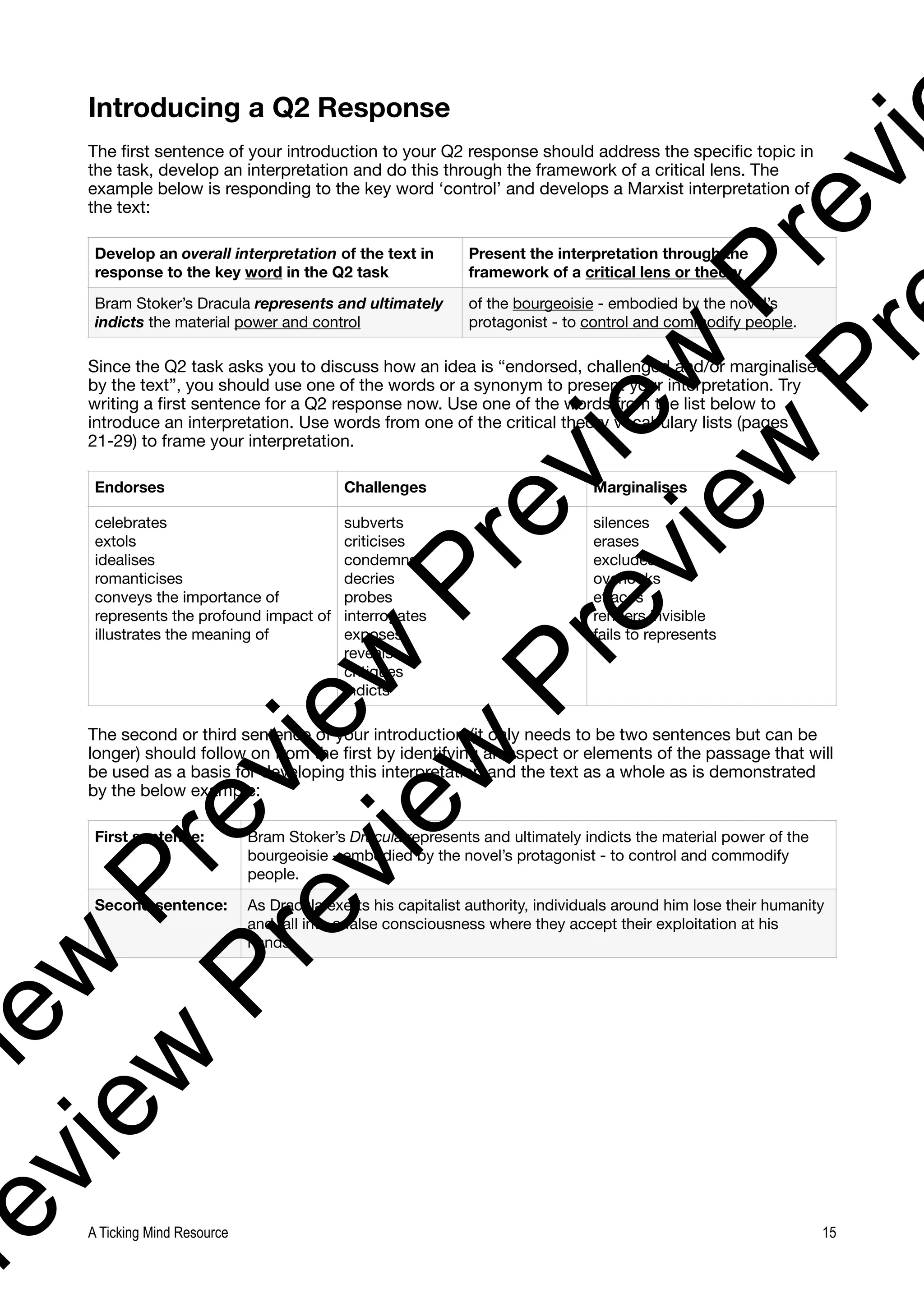 VCE Literature Section A Exam Response Guide | PDF