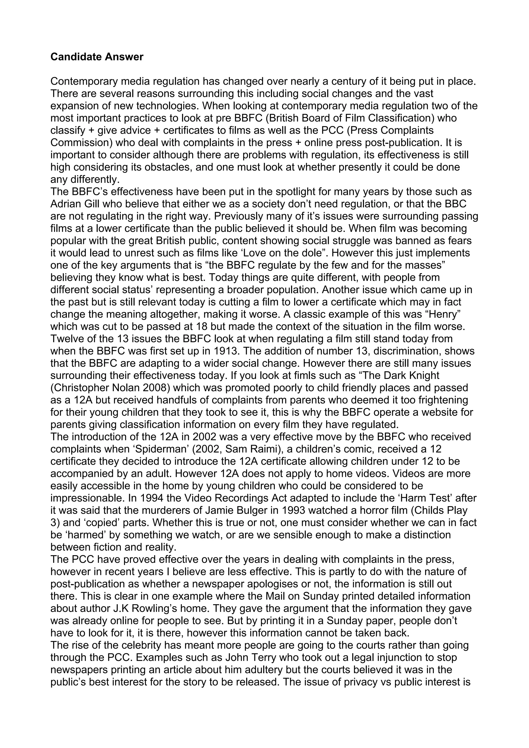 Section b contemporary media regulation press film case studies | PDF