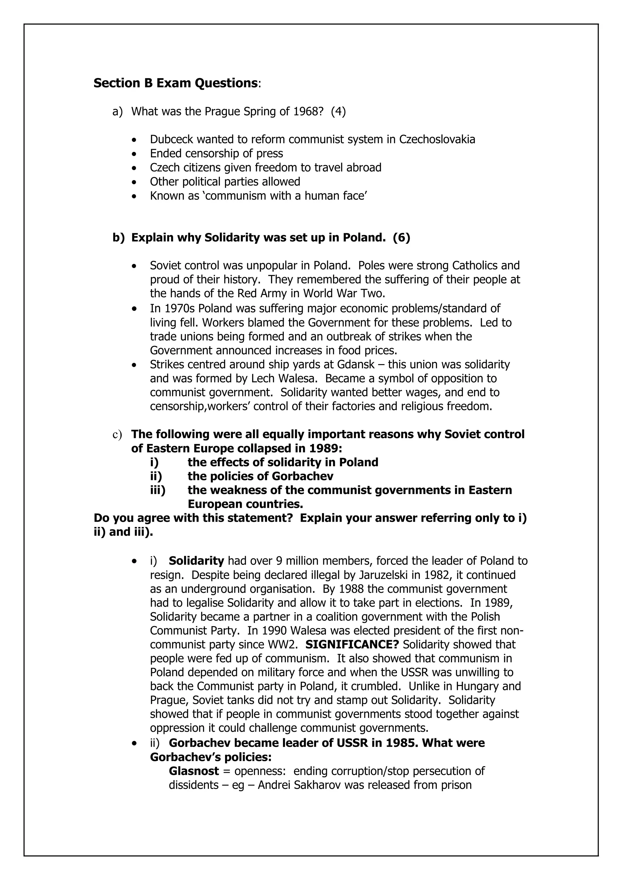 Section b exam questions end of cold war | DOC