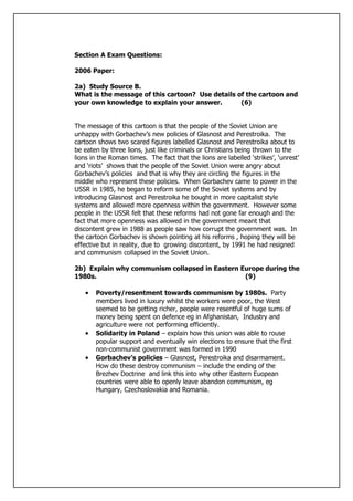 Section b exam questions end of cold war | DOC