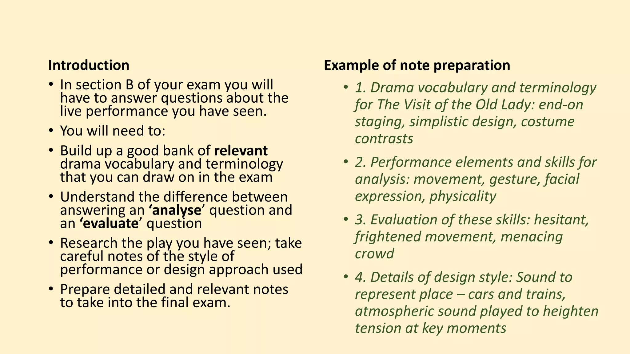GCSE Drama Section B Revision 1 Analyse and Evaluate | PPTX