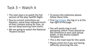 Section b twelfth night home learning activities | PPTX