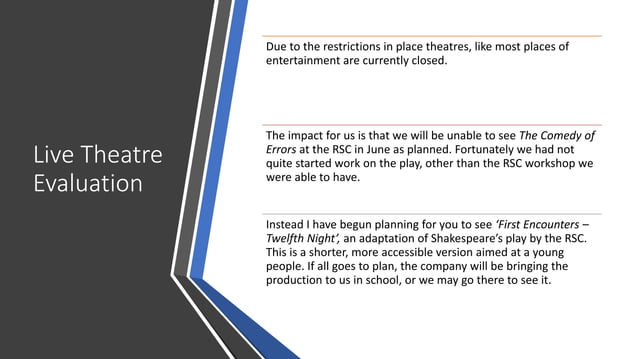 GCSE Drama C3 Section B Live Theatre Evaluation | PPT