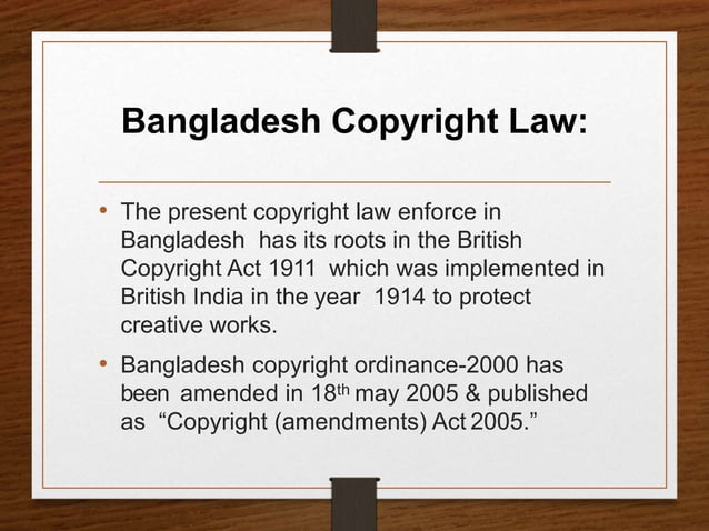 Copyright Act in Bangladesh | PPTX | Law