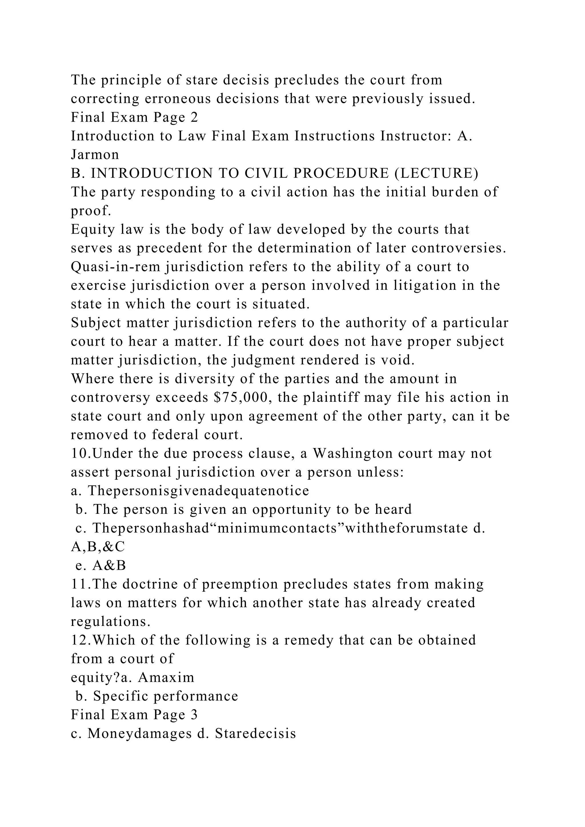 SECTION IIntroduction to Law Final Exam Instructions Instructor A.docx | Crime & Harmful Acts to ...