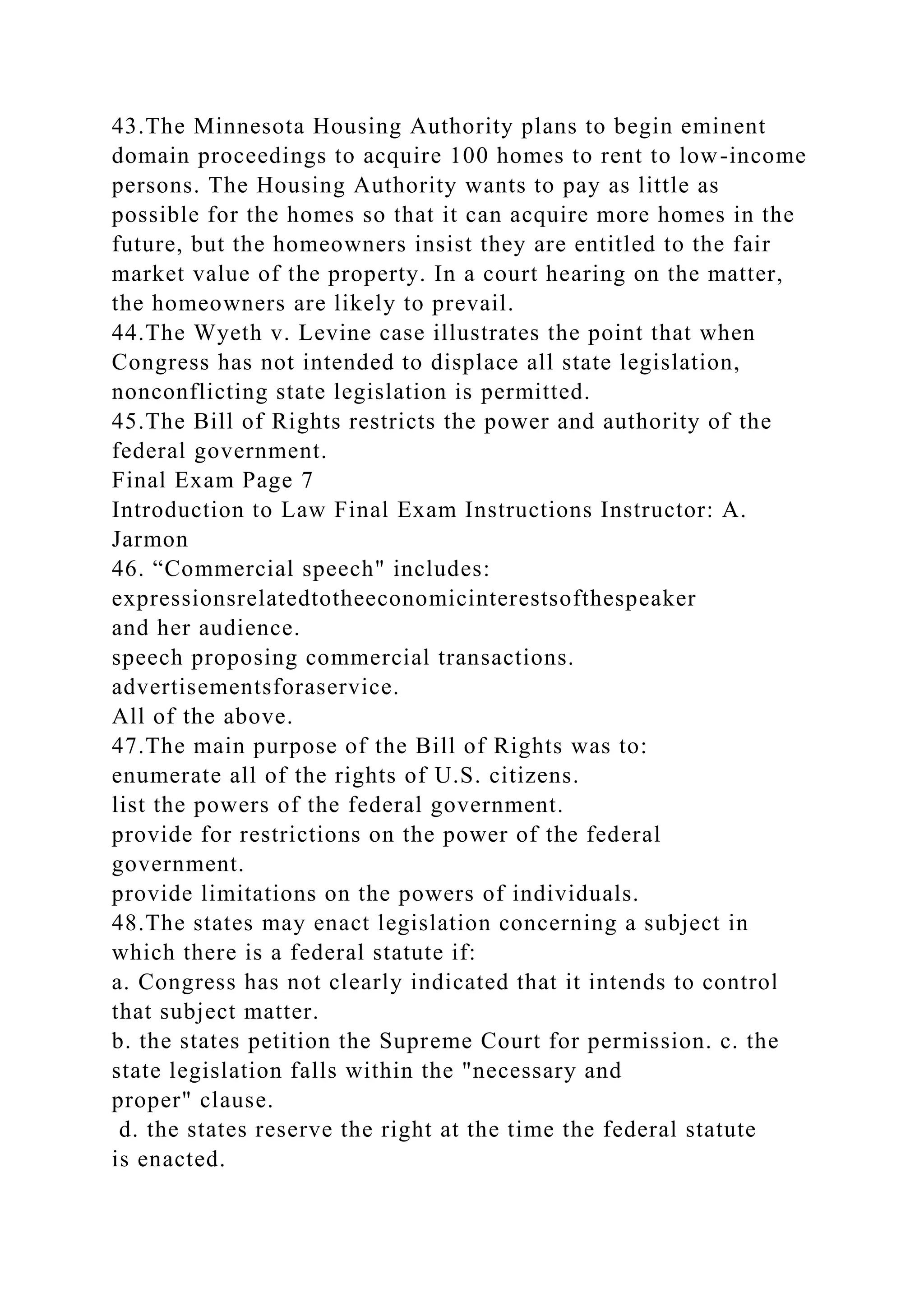 SECTION IIntroduction to Law Final Exam Instructions Instructor A.docx | Crime & Harmful Acts to ...