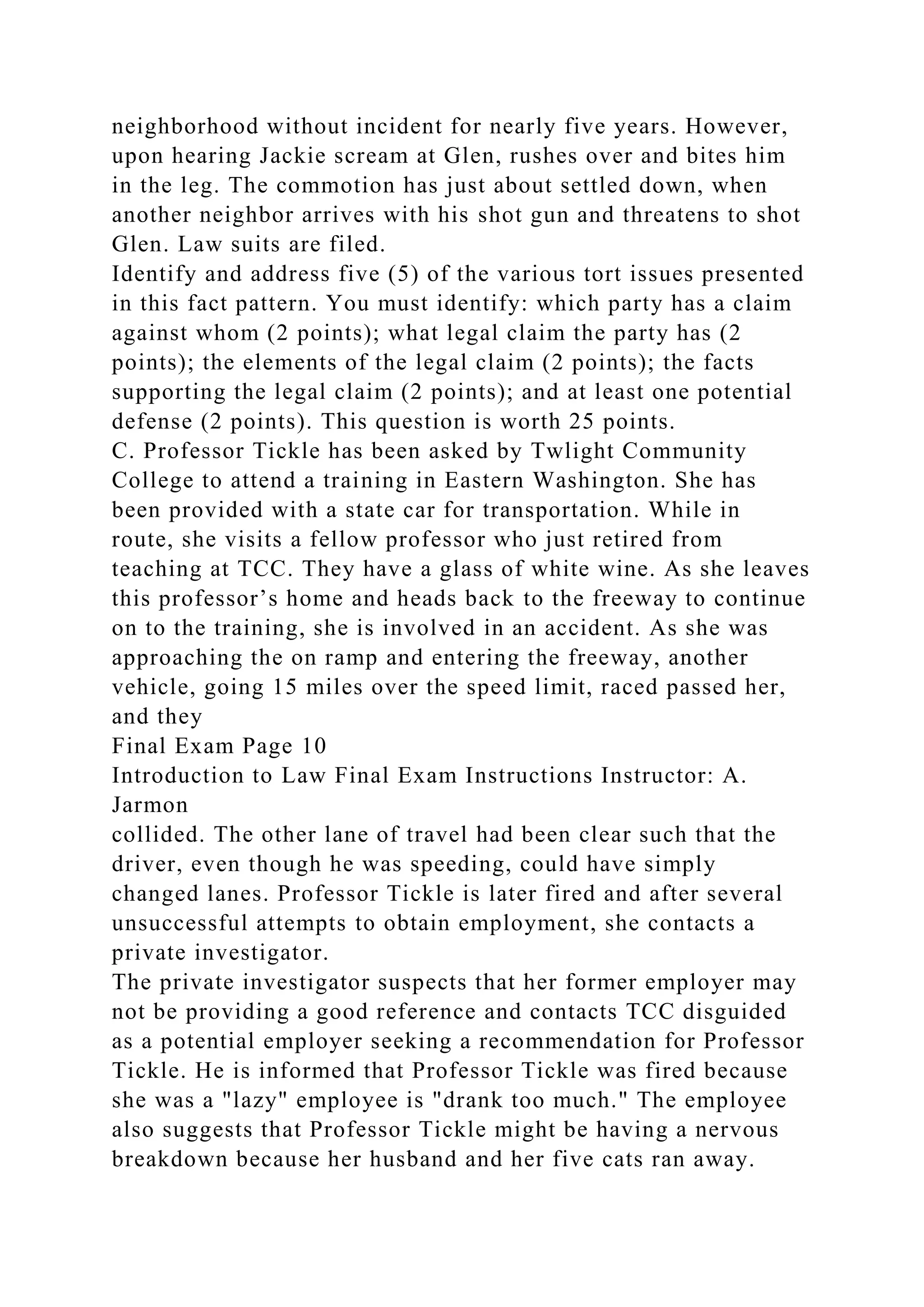 SECTION IIntroduction to Law Final Exam Instructions Instructor A.docx | Crime & Harmful Acts to ...