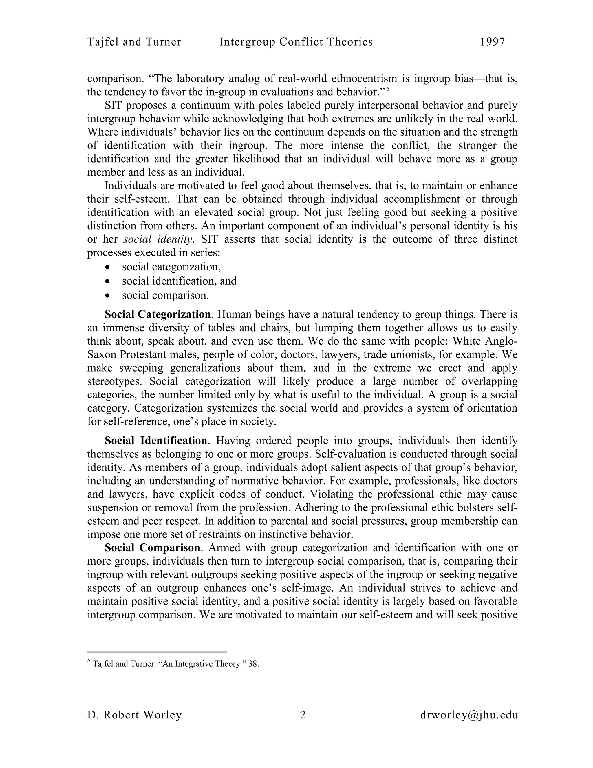 SectionIntergroupConflictTheories by Tajfel and Turner | PDF