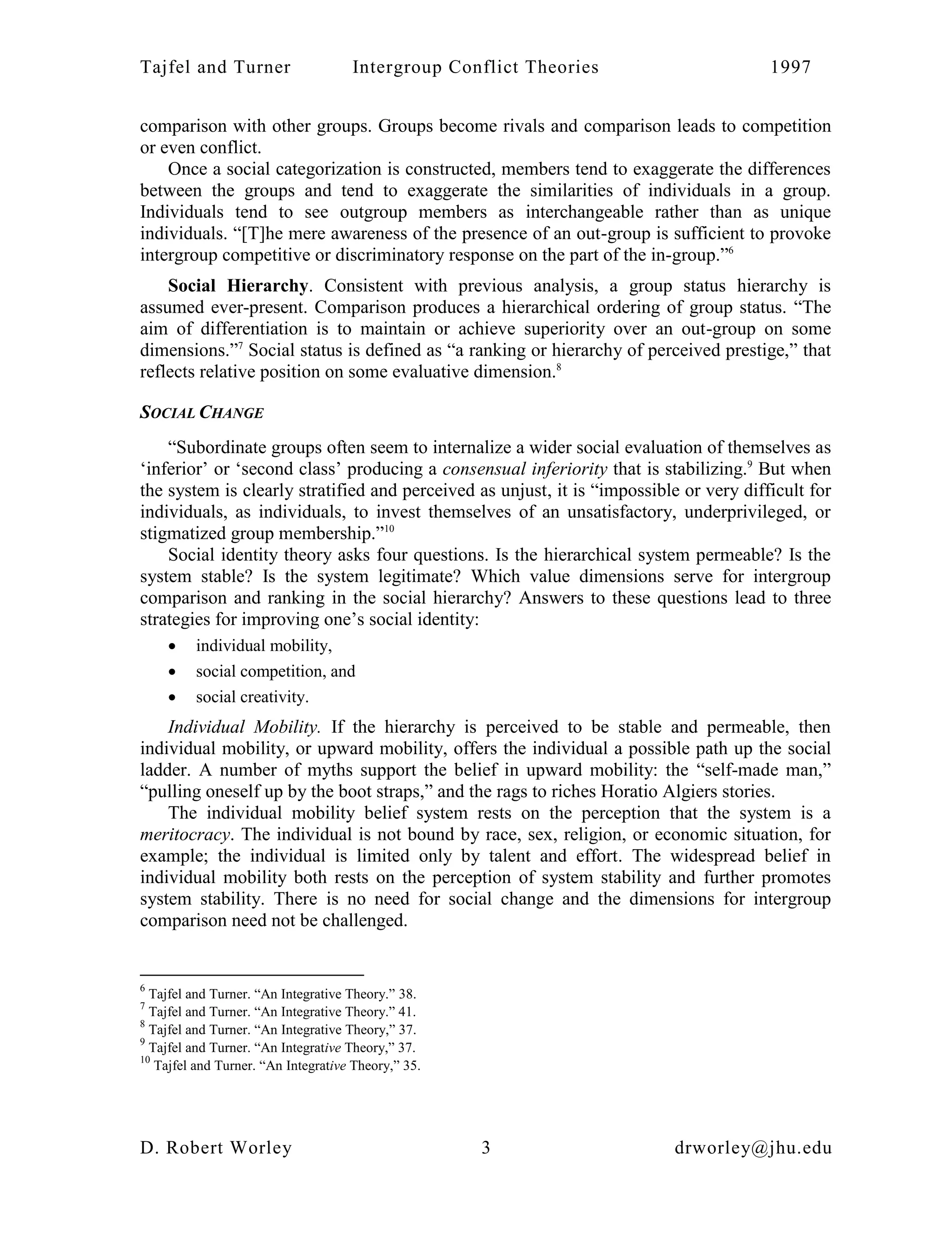SectionIntergroupConflictTheories by Tajfel and Turner | PDF