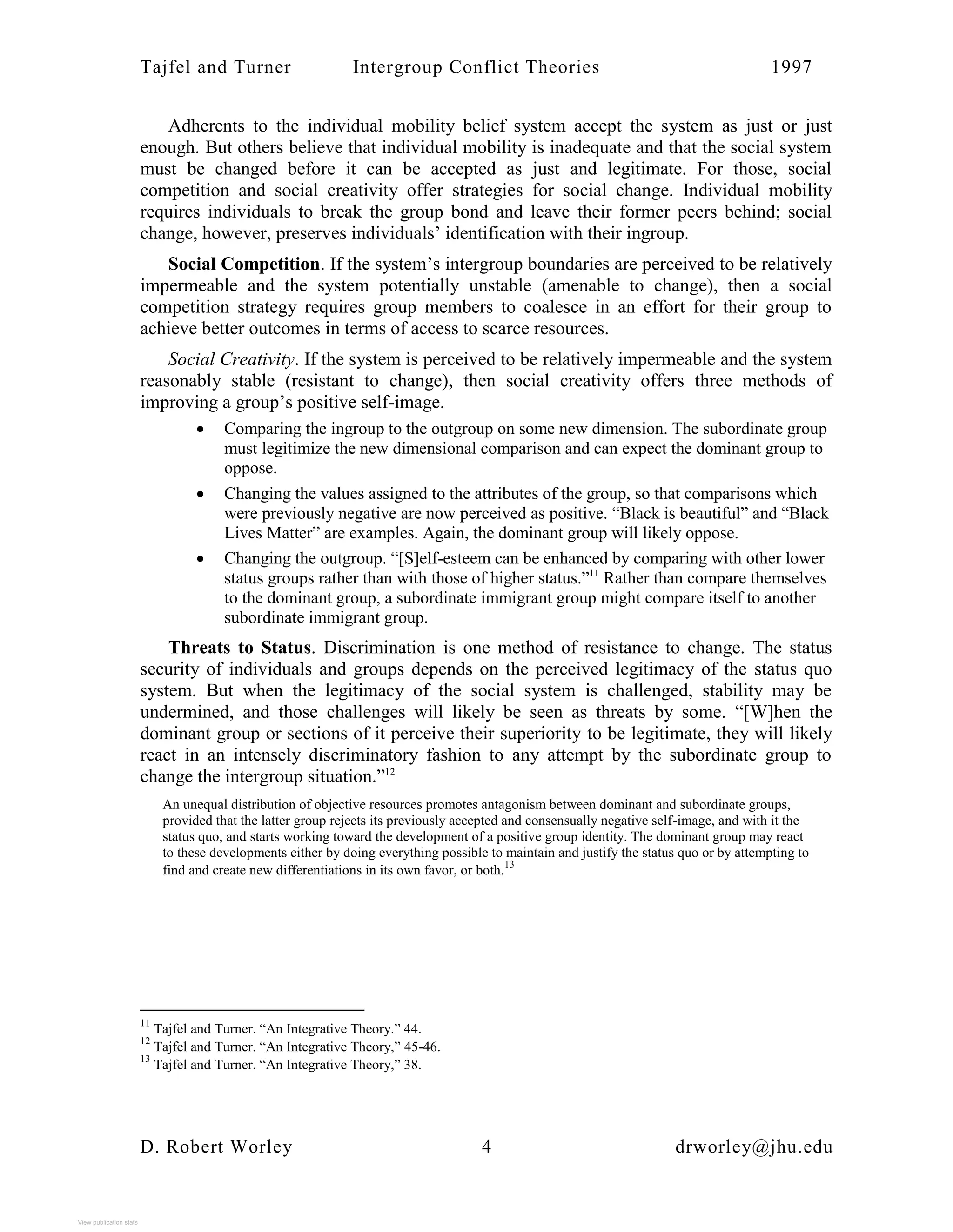 SectionIntergroupConflictTheories by Tajfel and Turner | PDF