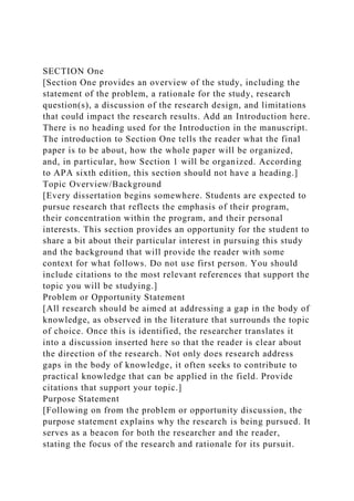 SECTION One[Section One provides an overview of the study, inclu.docx