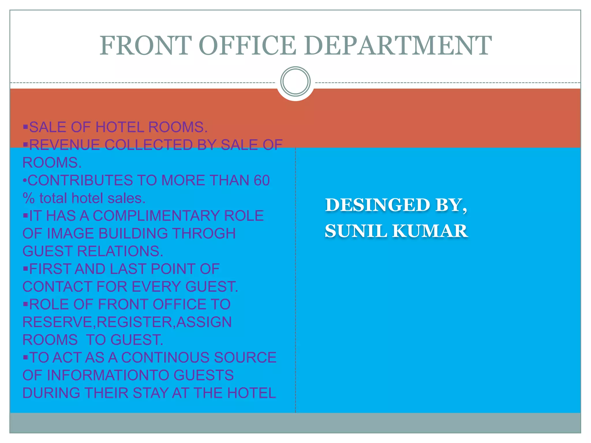 Sections of front office department in hotels | PPTX