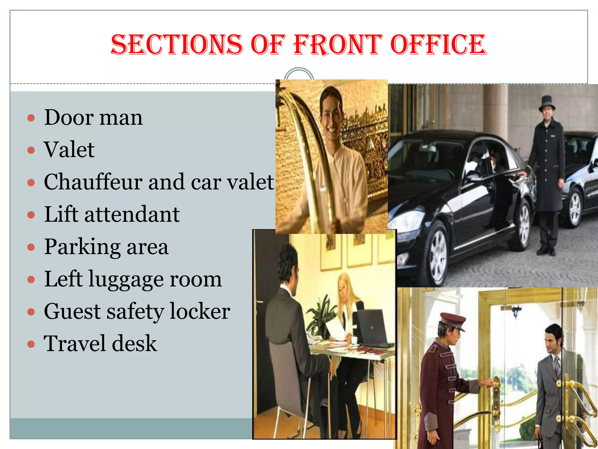 Sections of front office department in hotels | PPTX