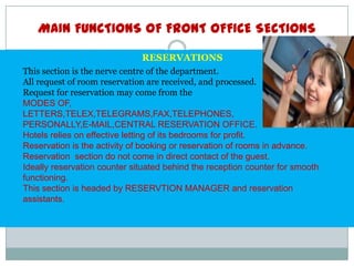 Sections of front office department in hotels | PPTX