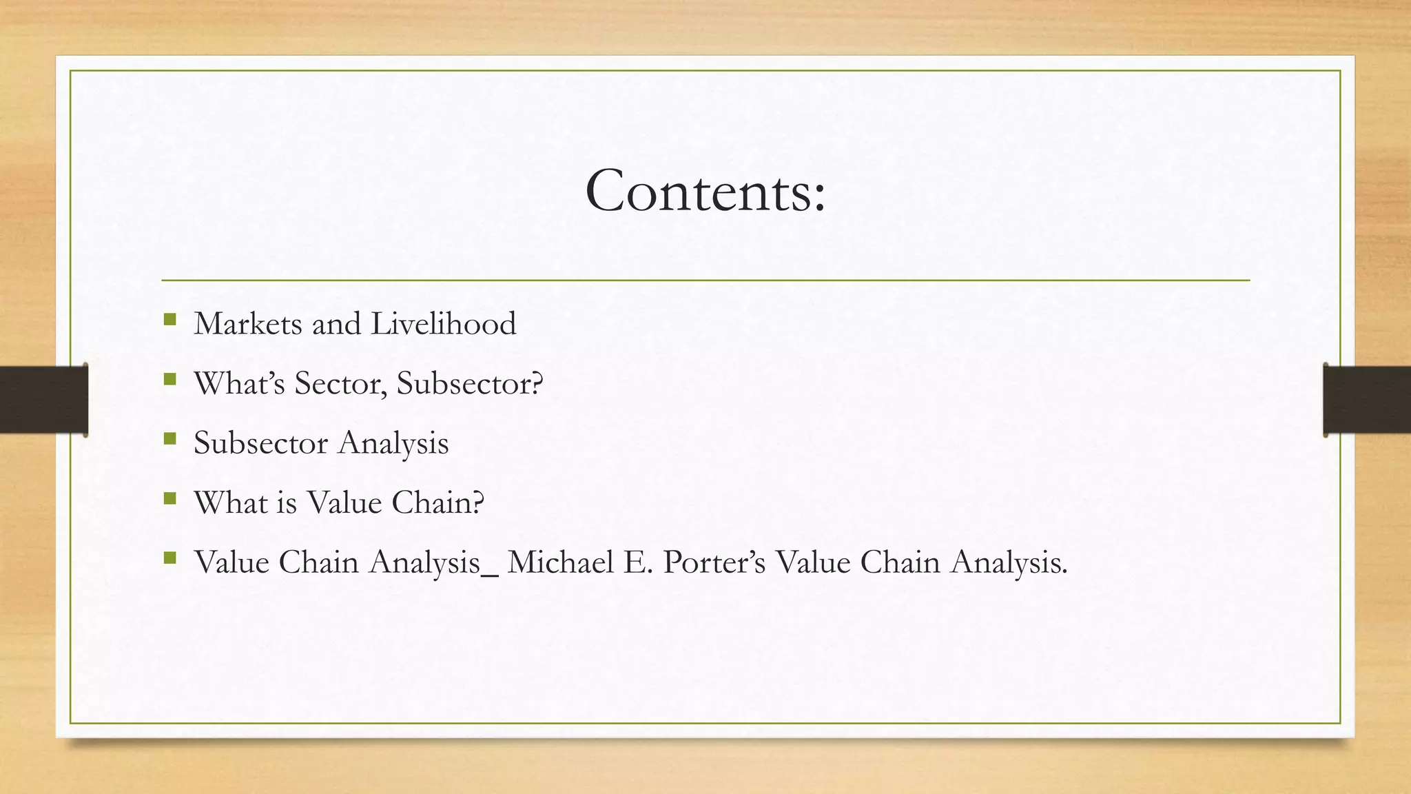 Market and Livelihood, Sector, Subsector and Value Chain Analysis for Livelihood interventions ...