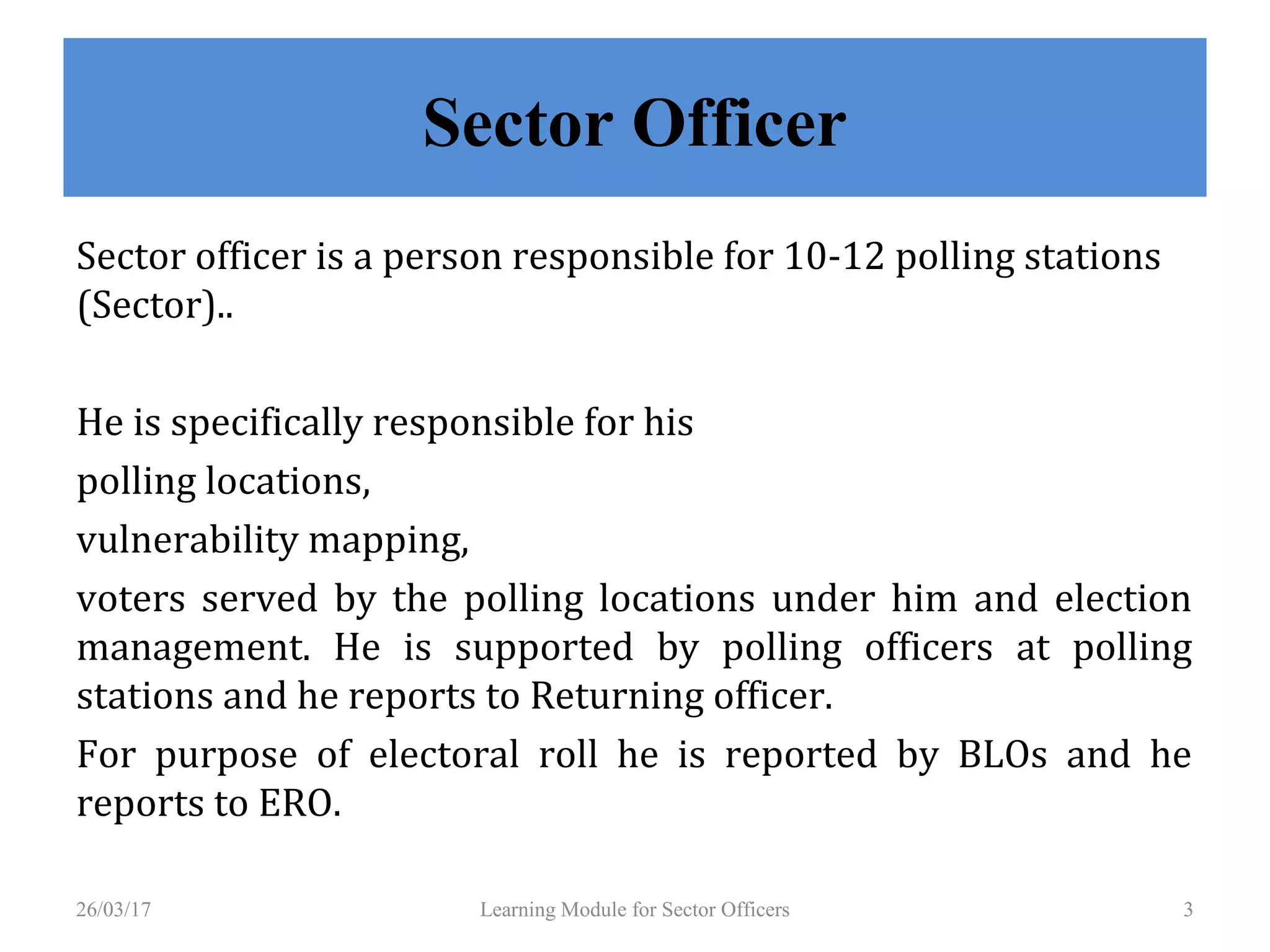 Sector officer zonal magistrates election training | PPT