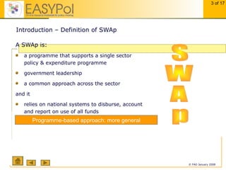 Sector Wide Approaches in Agriculture and Rural Development (SWAps) | PPT