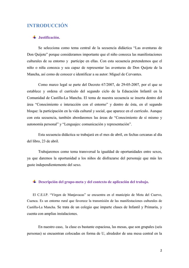 Secuencia. las aventuras de don quijote | DOCX