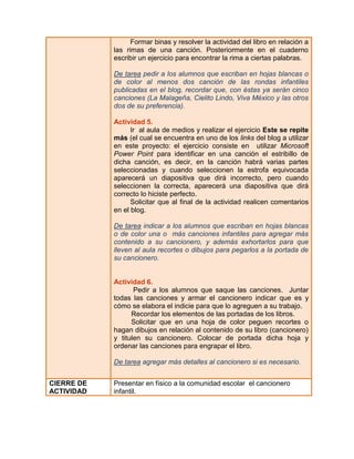 Secuencia didáctica. cancionero infantil | PDF