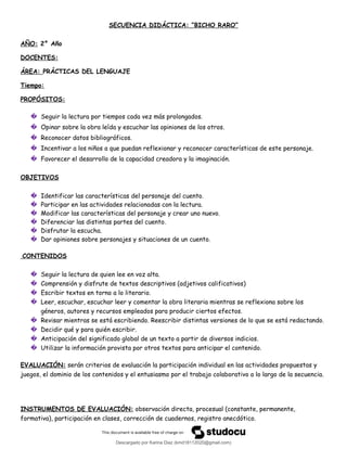 secuencia didactica bicho raro de lengua | PDF