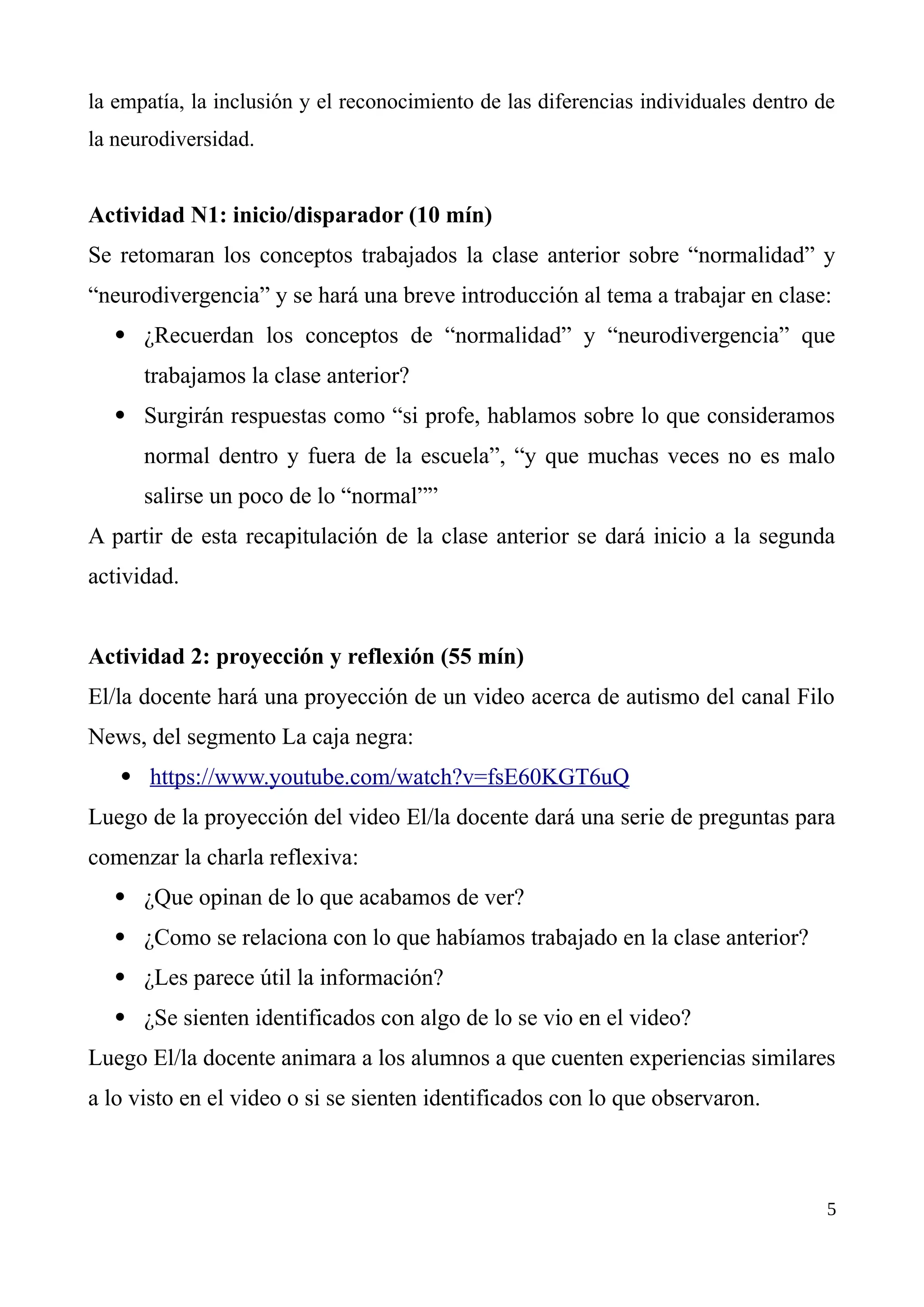 Secuencia didactica acerca de neurodiversidad y autismo | DOCX