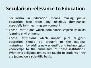 Secularism and its relevance to education | PPTX