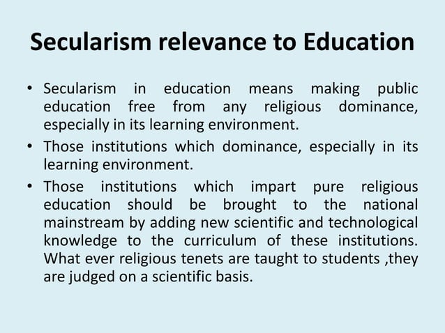 Secularism and its relevance to education | PPTX | Atheism | Religion ...