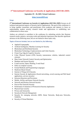 3rd International Con#ference on Security & Applications (SECURA 2025 ...