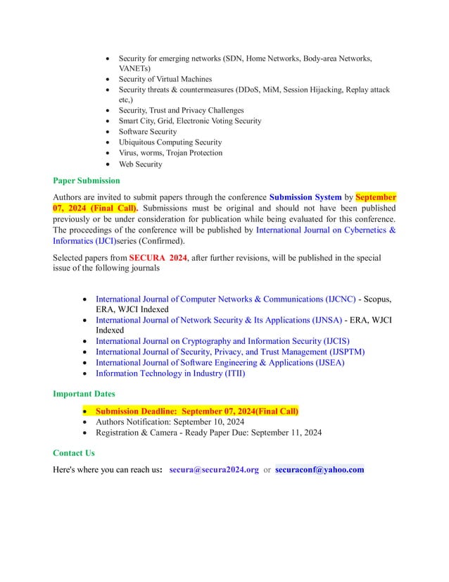 2nd International Conference on Security & Applications (SECURA 2024) | PDF