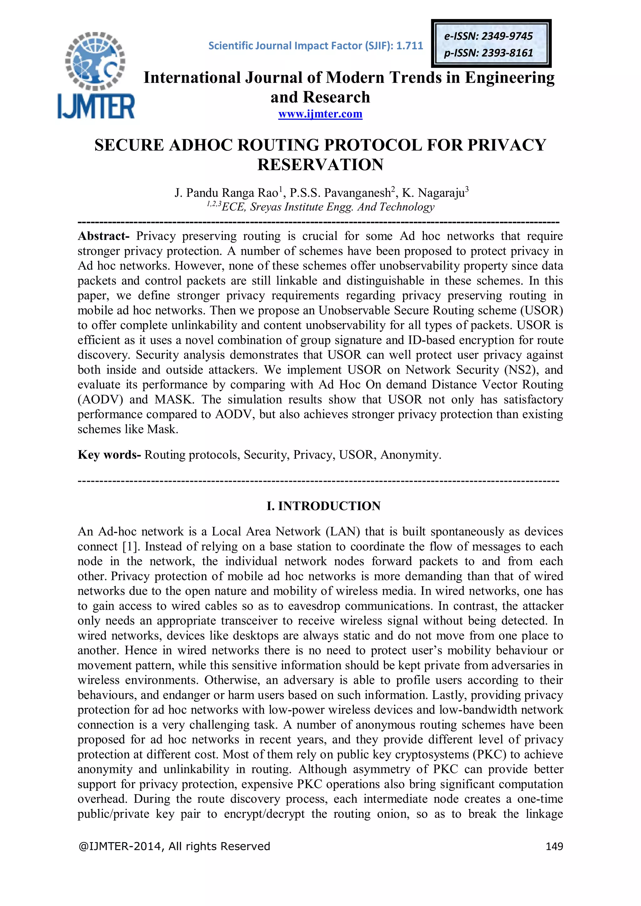 Secure Adhoc Routing Protocol For Privacy Reservation Pdf Computer Networking Computing