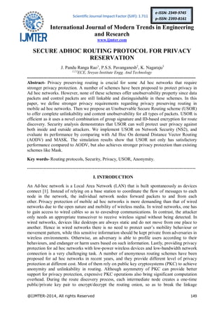SECURE ADHOC ROUTING PROTOCOL FOR PRIVACY RESERVATION | PDF | Computer Networking | Computing