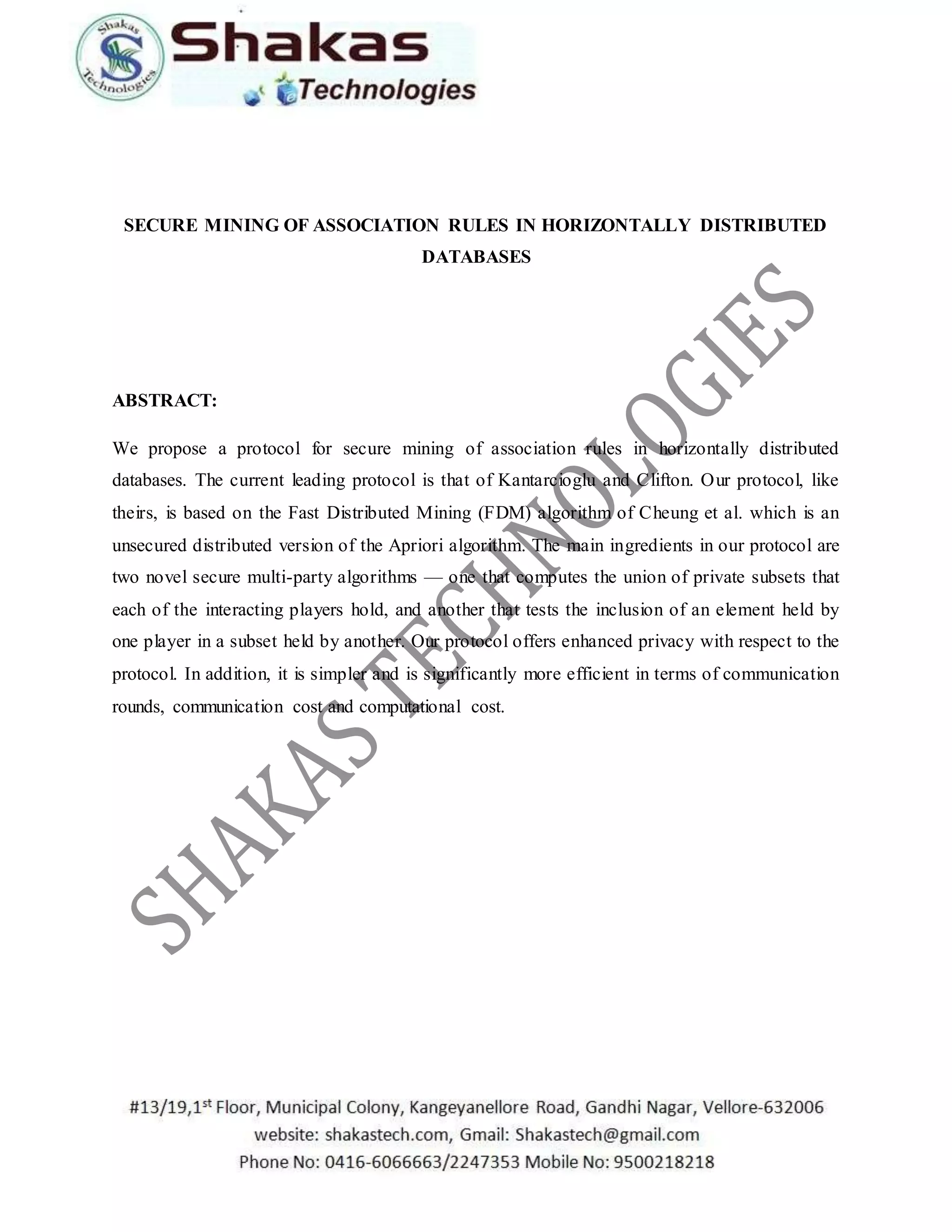 Secure mining-of-association-rules-in-horizontally-distributed-databases-docx | PDF