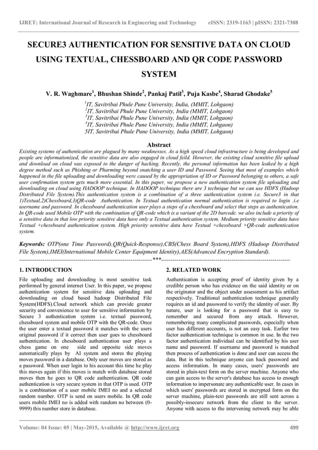 Secure3 authentication for sensitive data on cloud using textual, chessboard and qr code ...