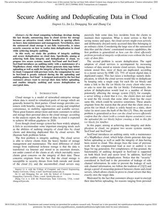 Secure Auditing and Deduplicating Data in Cloud | PDF