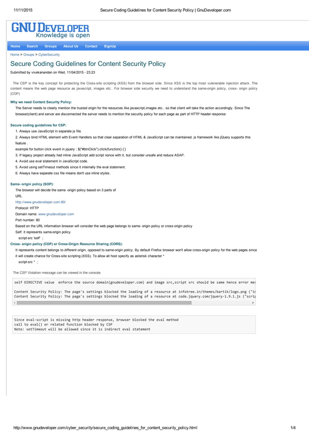 Secure coding guidelines for content security policy | PDF