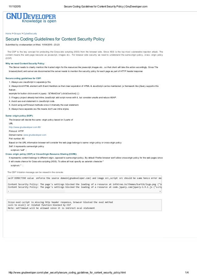 Secure coding guidelines for content security policy Secure coding guidelines for content security policy