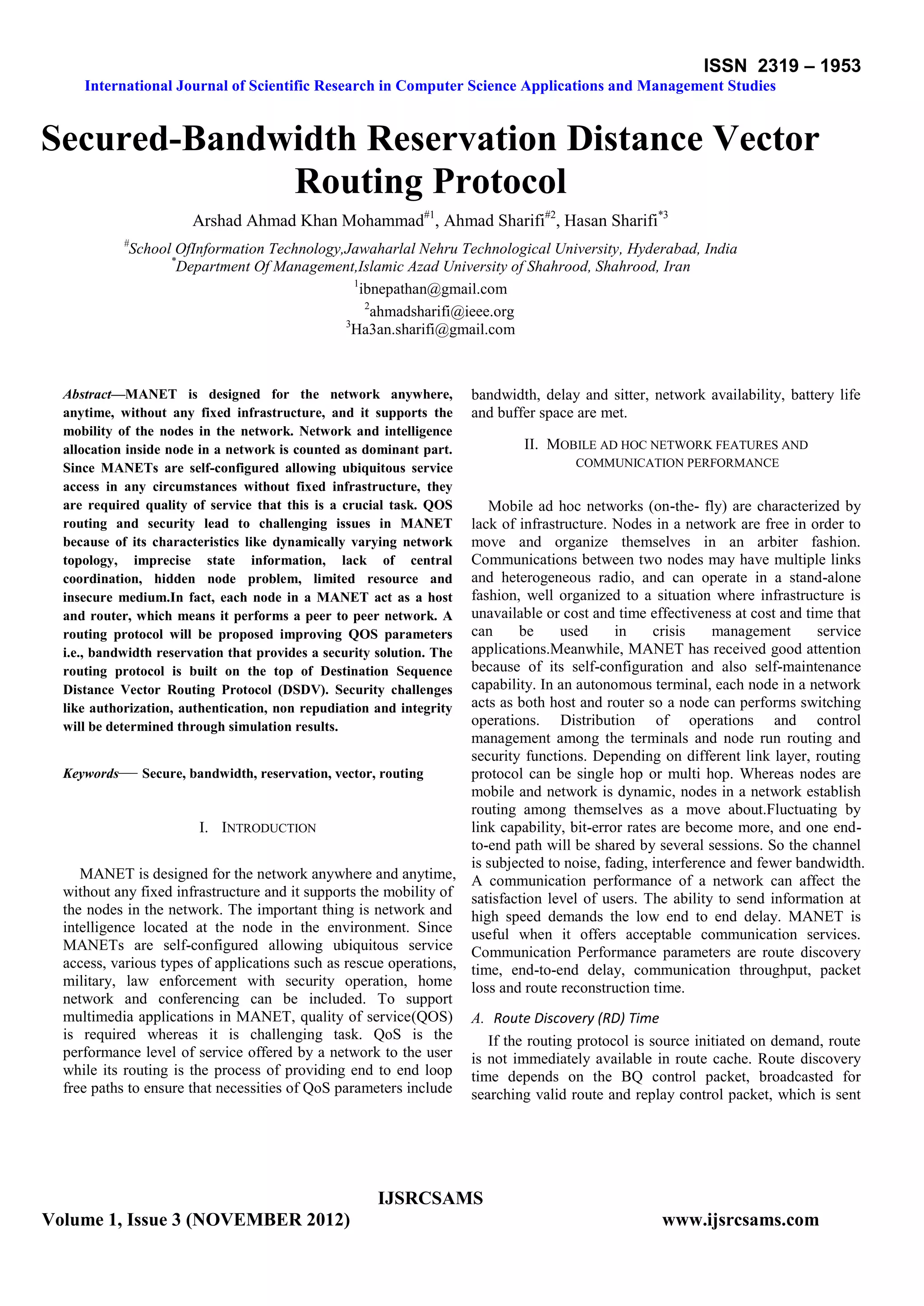 Secured Bandwidth Reservation Distance Vector Routing Protocol Pdf