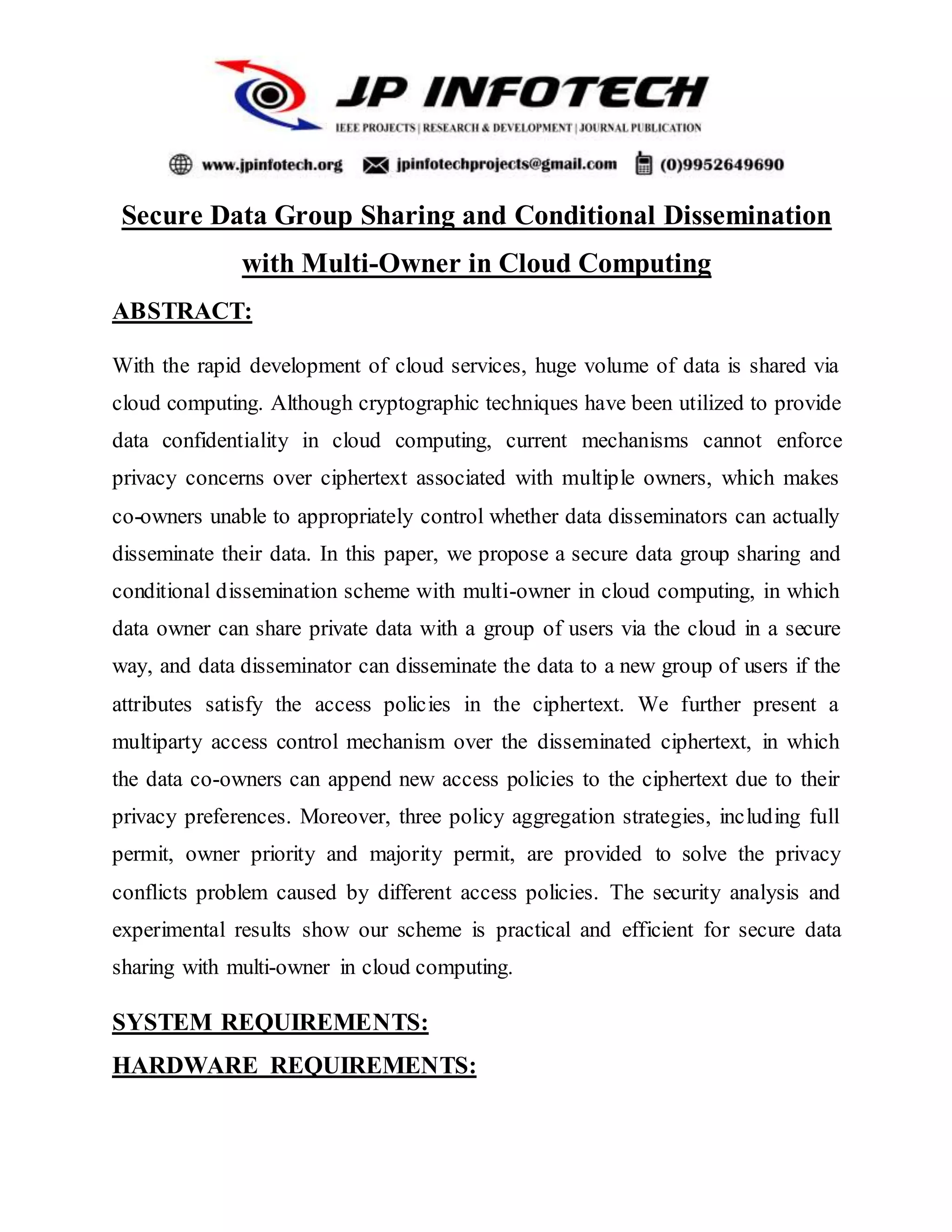 Secure Data Group Sharing And Conditional Dissemination With Multi