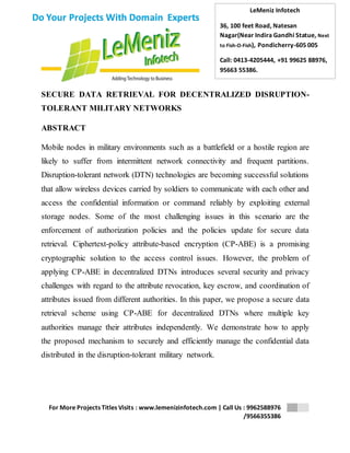 Secure data retrieval for decentralized disruption tolerant military networks | PDF