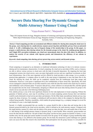 Secure Data Sharing For Dynamic Groups in Multi-Attorney Manner Using Cloud | PDF