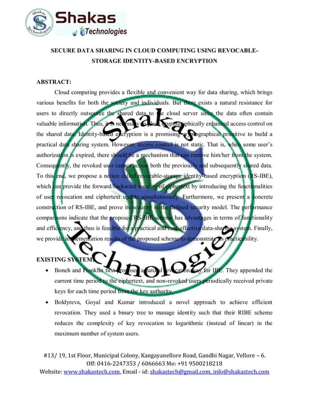 Secure Data Sharing In Cloud Computing Using Revocable Storage Identity