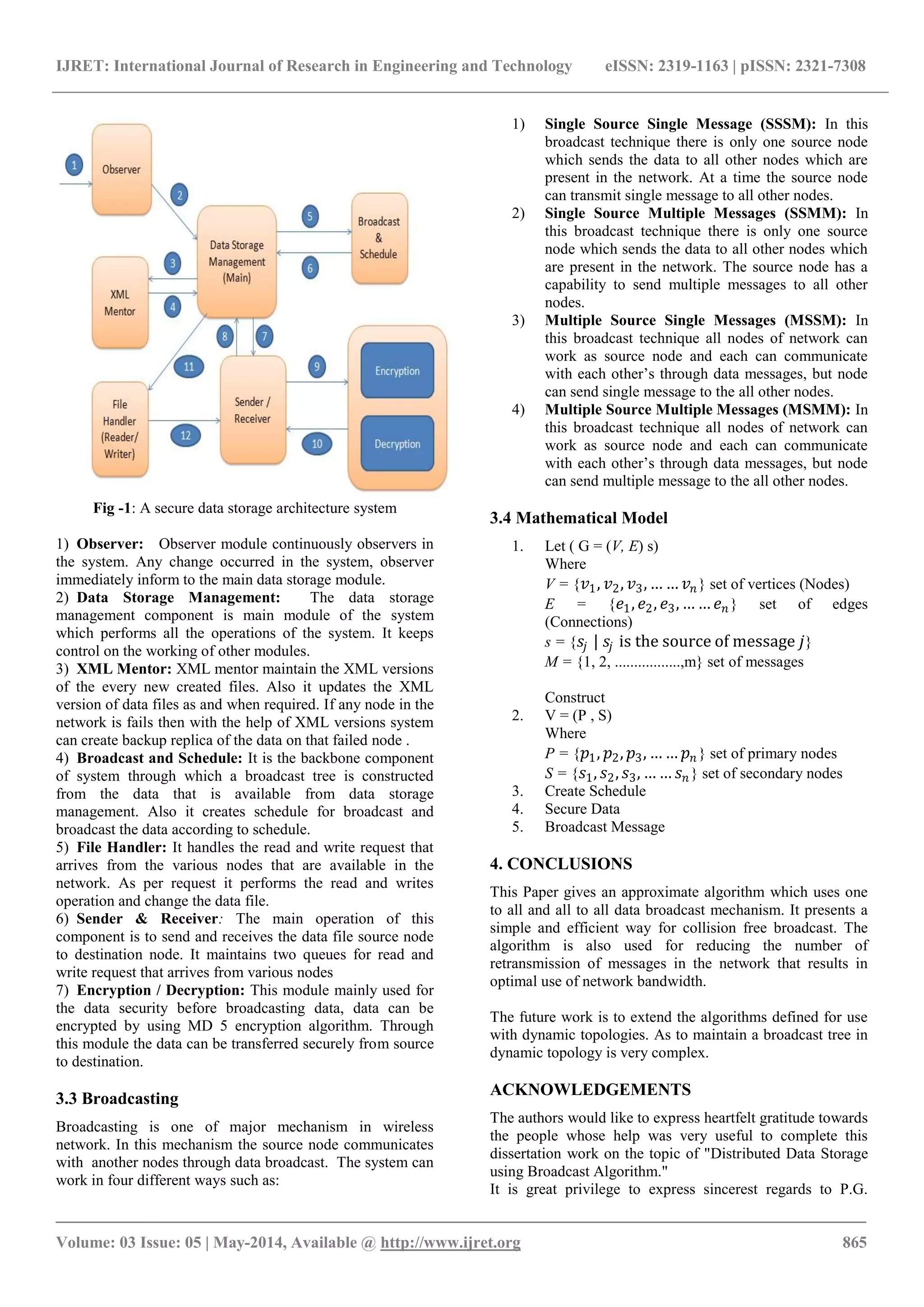 Secure Data Storage Over Distributed Nodes In Network Through Broadcast